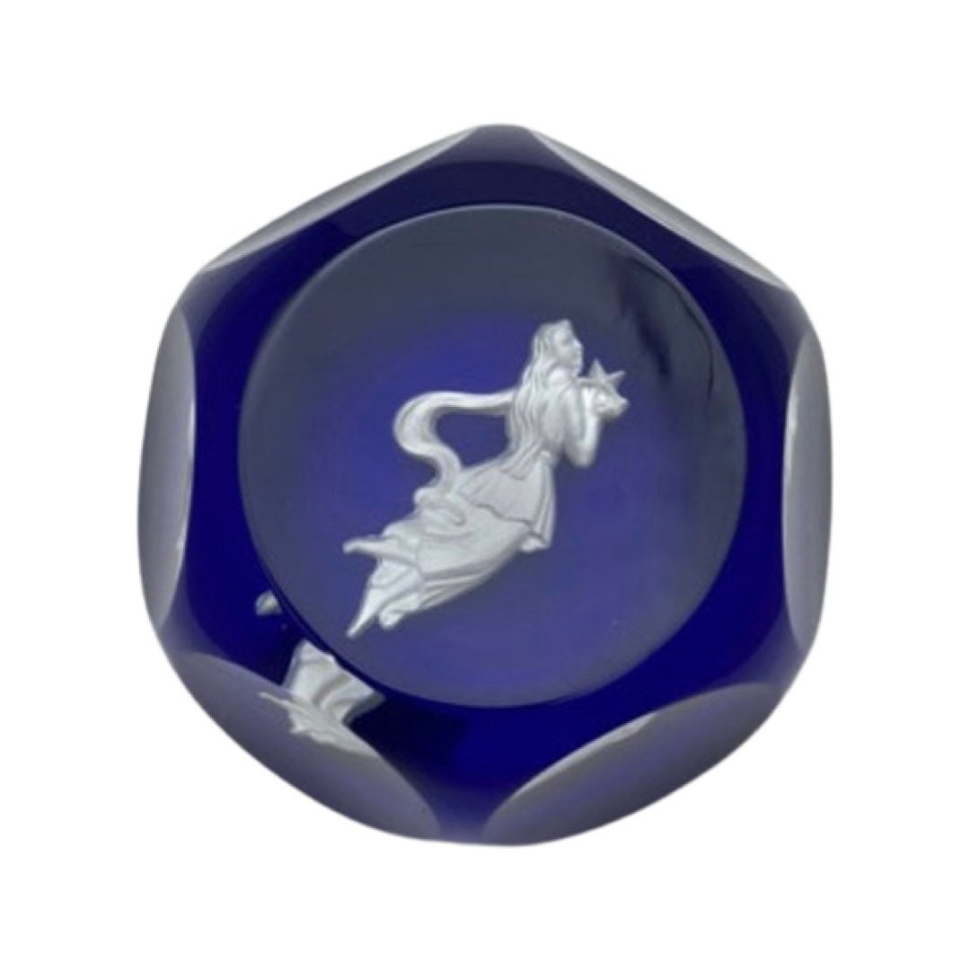 Vintage Crystal Sulphide Cameo Paperweight of Angelic Woman Holding St ...